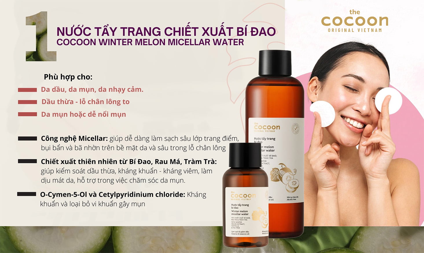 REVIEW Nước tẩy trang bí đao Cocoon Winter Melon Micellar Water có tốt ...